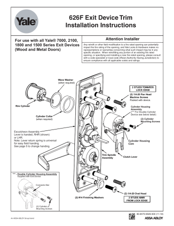 Yale 626F Exit Device Installation Instructions | Manualzz