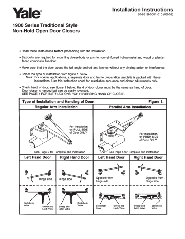 Yale 1900 Door Closer Installation Instructions | Manualzz