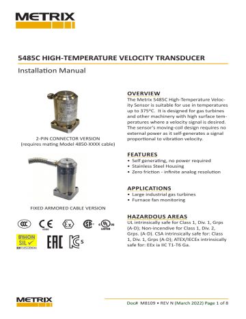 Metrix 5485C High Temp. Velocity Sensor Manual | Manualzz