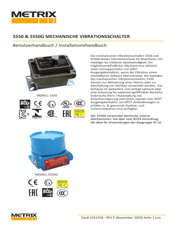 Metrix 5550 / 5550G Vibration Switch Installation manual | Manualzz