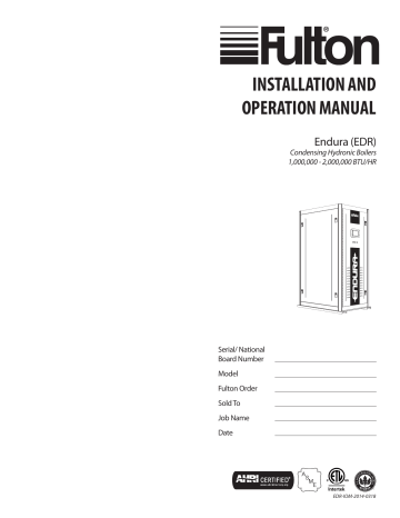 FULTON Endura EDR-1500 Installation And Operation Manual | Manualzz