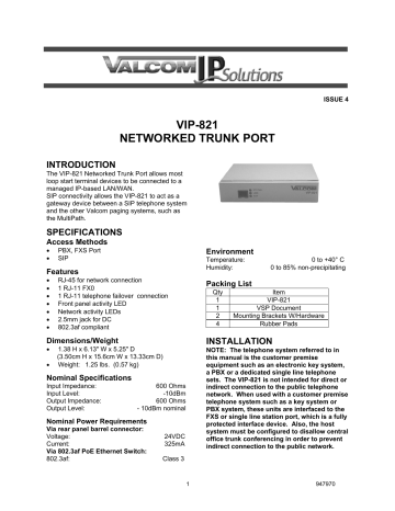 Valcom VIP-821 User Manual | Manualzz