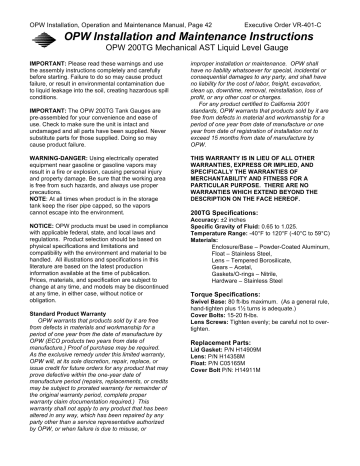 OPW 200TG Installation And Maintenance Instructions | Manualzz