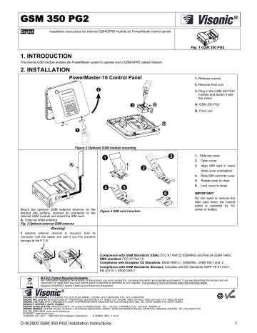 Visonic GSM 350 PG2 Installation Instructions | Manualzz