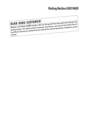 Asko W600 Use And Care Manual | Manualzz