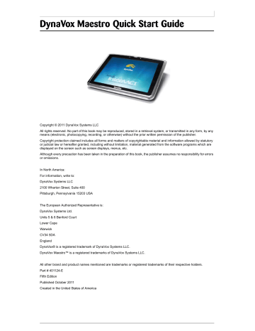 DynaVox Maestro Quick Start Manual | Manualzz