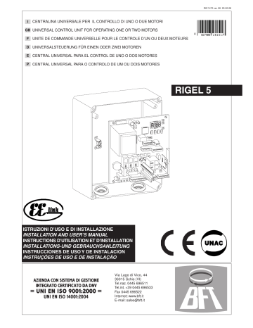 BFT RIGEL 5 Installation And User Manual | Manualzz
