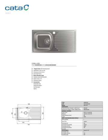 Cata CDS-1 ED Sink Product sheet | Manualzz