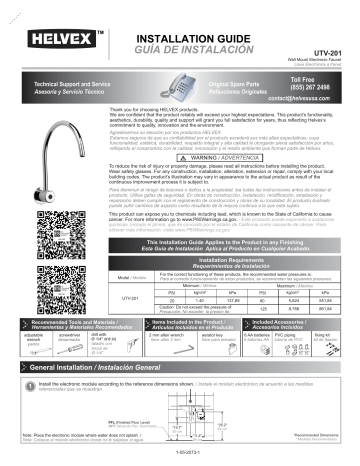 Helvex UTV-201 ELECTRONIC FAUCET Installation Guide | Manualzz