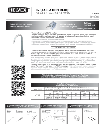 Helvex UTV-305 OMEGA ELECTRONIC FAUCET Installation Guide | Manualzz