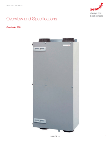 Zehnder ComfoAir 200 Ventilation Unit Specification | Manualzz