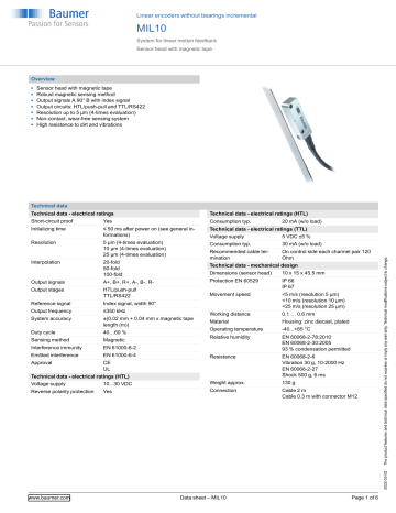 Baumer MIL10 Linear encoder Data sheet | Manualzz