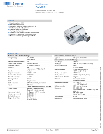 Baumer GXM2S Absolute encoder Data sheet | Manualzz