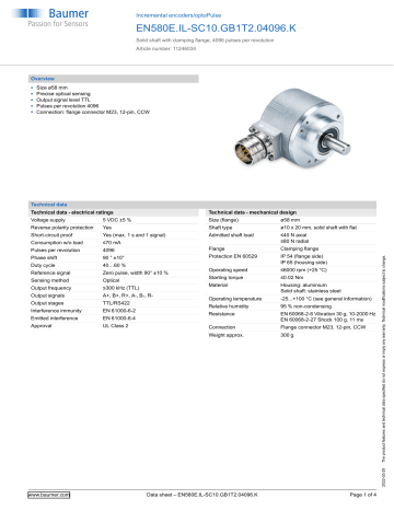 Baumer EN580E.IL-SC10.GB1T2.04096.K Incremental encoder Data sheet ...