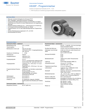 Baumer HS35P - Programmable Incremental encoder Datenblatt | Manualzz