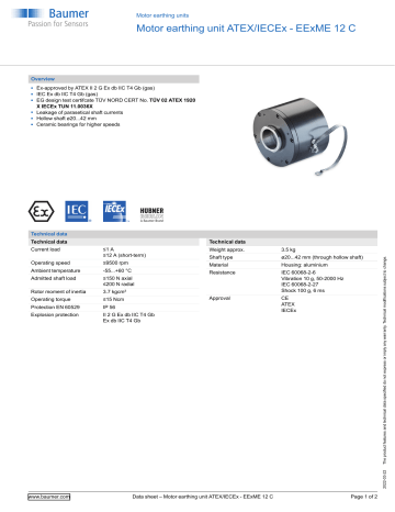 Baumer Motor earthing unit ATEX/IECEx - EExME 12 C Motor earthing unit ...