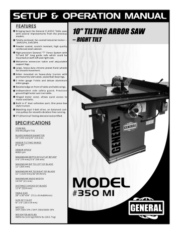 General 350 M1 Table Saw Manual | Manualzz