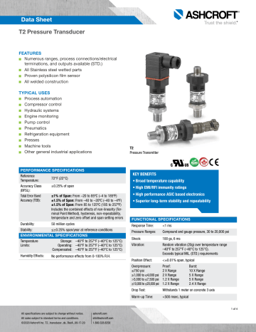 Ashcroft T2 Pressure Transducer Datasheet | Manualzz