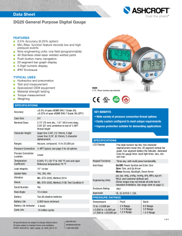 Ashcroft DG25 Digital Pressure Gauge Datasheet | Manualzz