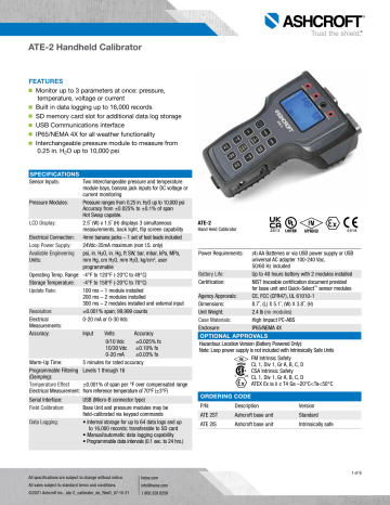 Ashcroft ATE-2 Handheld Calibrator Datasheet | Manualzz