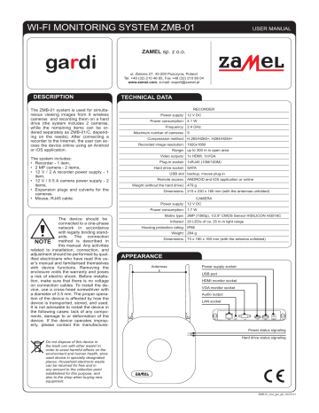 Zamel ZMB-01 WI-FI WIRELESS MONITORING SET Manual | Manualzz