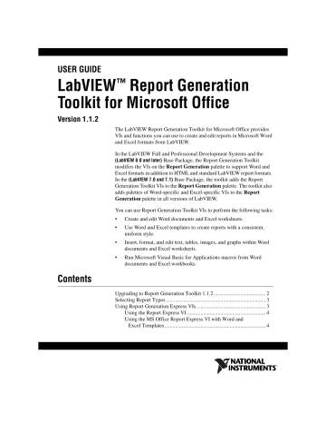 Selecting Report Types. NI LabVIEW Report Generation Toolkit | Manualzz