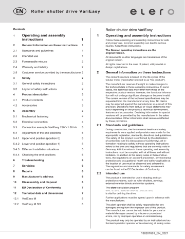 Elero VariEasy SH Operating instructions | Manualzz