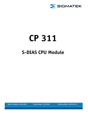 SIGMATEK CP 311 CPU Module Manual | Manualzz