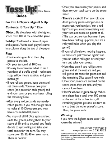 Play Monster Toss Up Cards and Dice User Guide | Manualzz