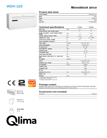 Qlima WDH229 Monoblock air conditioner Product sheet | Manualzz