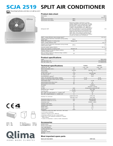 Qlima SCJA2519 Split unit air conditioner Product sheet | Manualzz