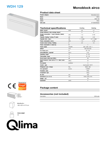 Qlima WDH129 Split unit air conditioner Product sheet | Manualzz