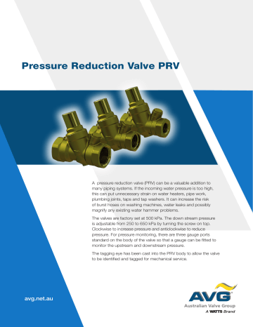 AVG PRV Pressure Reduction Valve Specification | Manualzz