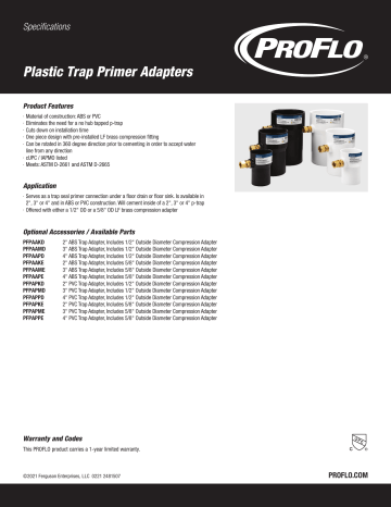 PROFLO PFPAAKE 2 in. Trap Primer Adapter Specification | Manualzz
