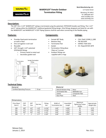 WARDFlex 294 1 in. FNPT Termination Fitting Specification | Manualzz
