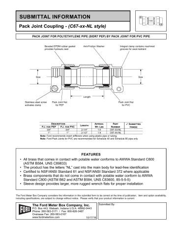 Ford Meter Box C67-44-NL 3/4 in. Pack Joint x PVC Pack Joint Brass ...