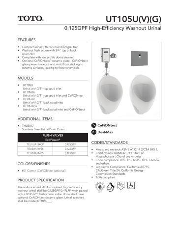 Toto 01 Wash Out Urinal Specification | Manualzz