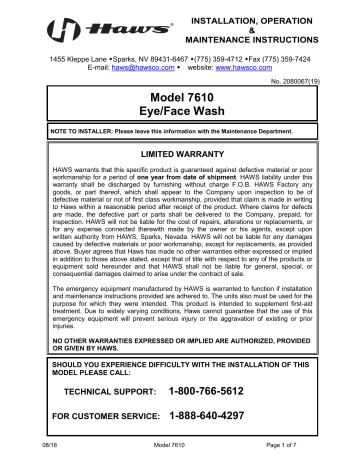 Haws 7610 Axion® Safety Station Installation Manual | Manualzz