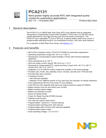 NXP PCA2131 Nano-Power Highly Accurate RTC Data Sheet | Manualzz