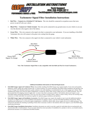 Glowshift GS-Tach-Filter Tachometer Signal Filter Instructions | Manualzz
