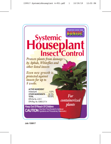Bonide 951-P Systemic Houseplant Insect Control Instructions | Manualzz