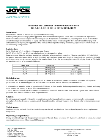 Joyce Miter Gear boxes overview Manual | Manualzz