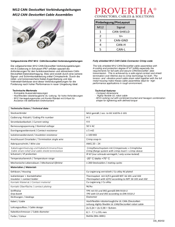 Provertha CAN-Bus M12 Verbindungsleitung Datenblatt | Manualzz