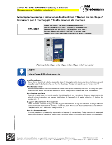 Bihl+Wiedemann BWU3972 24 Volt ASi-5/ASi-3 PROFINET Gateway in Stainless Steel Installation ...