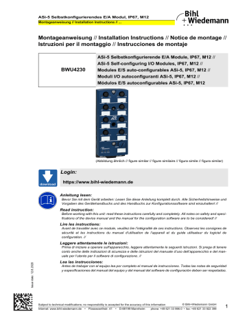 bihl+Wiedemann BWU4230 ASi-5 Self-configuring I/O Module Installationsanleitung | Manualzz