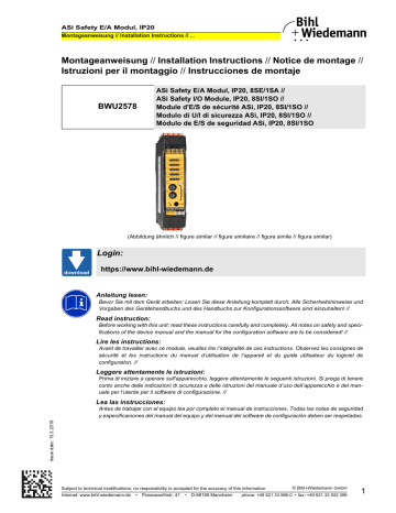 bihl+Wiedemann BWU2578 ASi Safety I/O Module Installationsanleitung | Manualzz